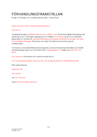 Förhandlingsframställan uppsägning p g a arbetsbrist UKA | DokuMera